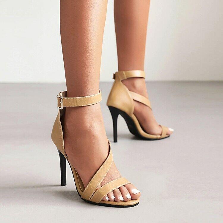 Women's Open Toe Sandals Stiletto Heels Shoes Buckle Formal Oversize ...