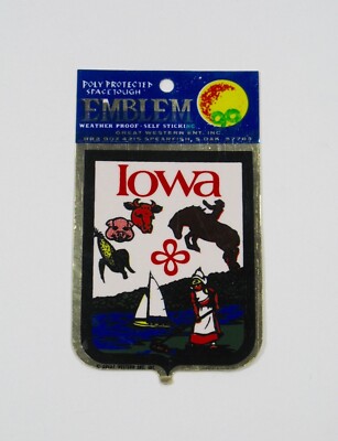 Vintage Iowa Sticker IA State 60s Travel Decal Midwest mid-century farm ...