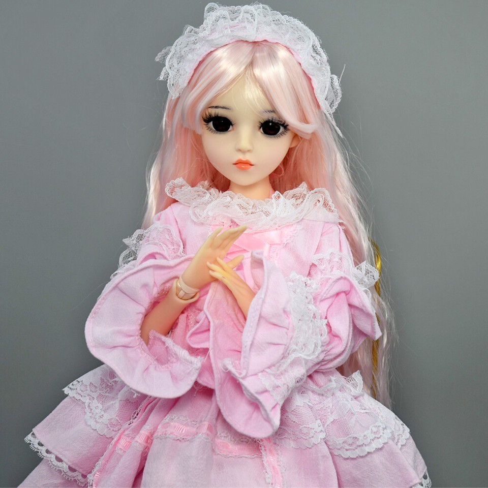 24 inch Cute Girl Doll Toy Female Body with Face Makeup Wig Dress Shoes ...