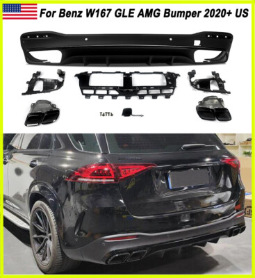 63 AMG Look Rear Diffuser W/ Exhaust Tips Black For Mercedes Benz GLE ...