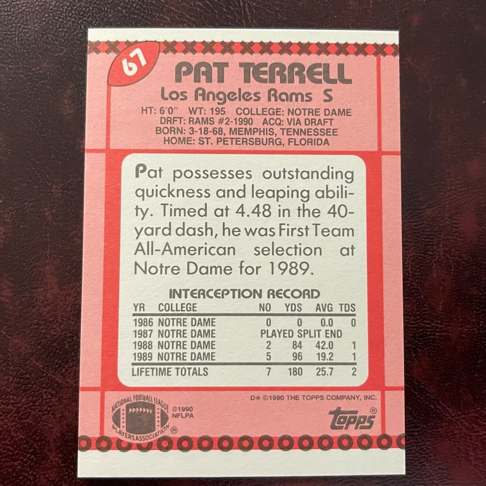 1990 Topps TIFFANY Set PAT TERRELL ROOKIE #67 L.A. RAMS ** MINT ** HIGH ...