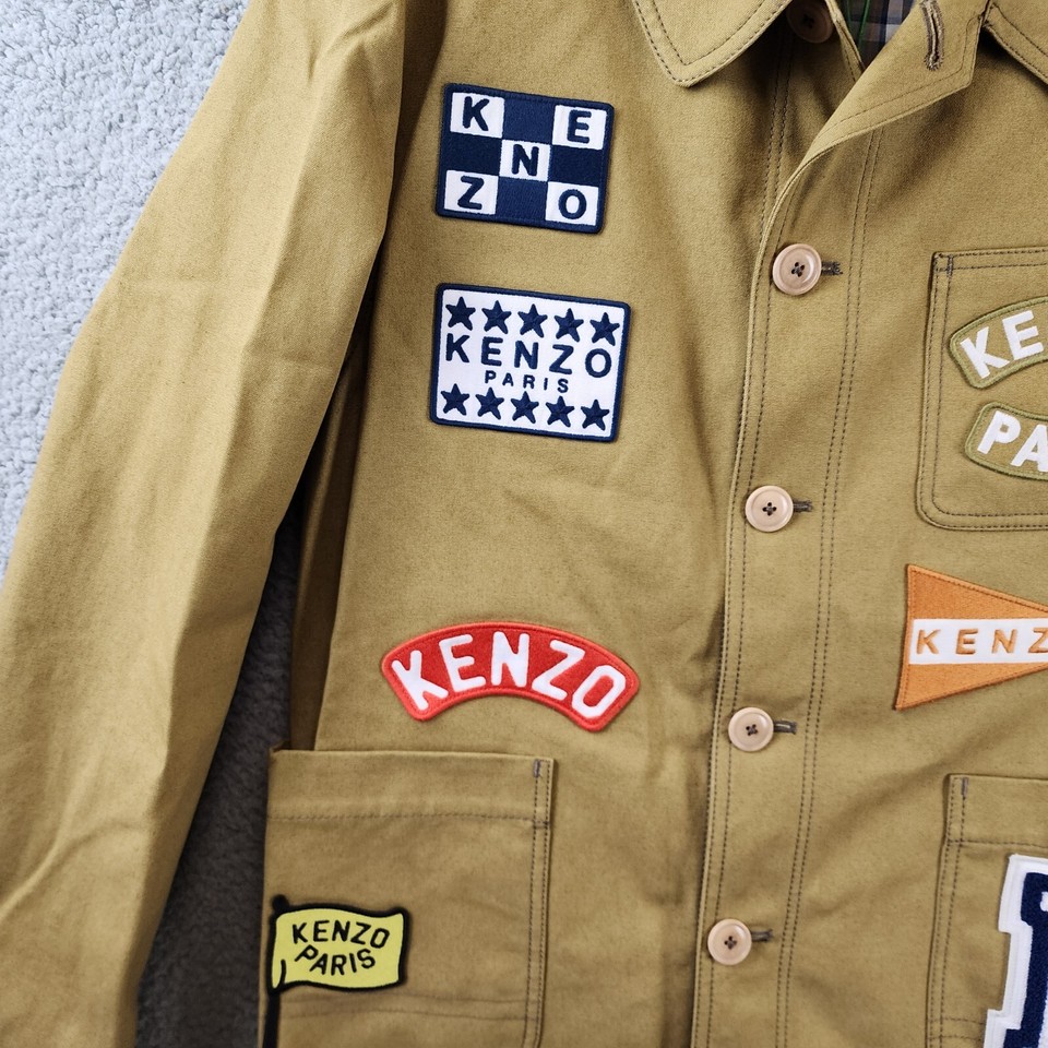 KENZO Sailor Workwear Jacket Men's S Khaki Collared Long Sleeve Button ...