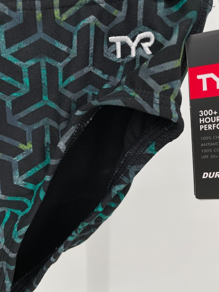 TYR Sport Men Synergy All Over Racer Swim Brief 34 Green Chlorine Proof ...