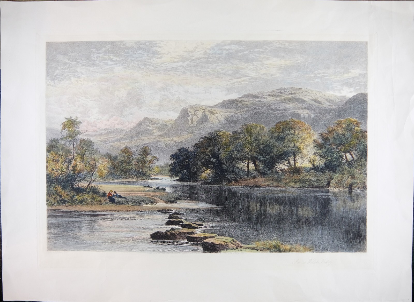 Large Hand-Colored Etching, In a Welsh Valley by B.W. Leader, Antique ...