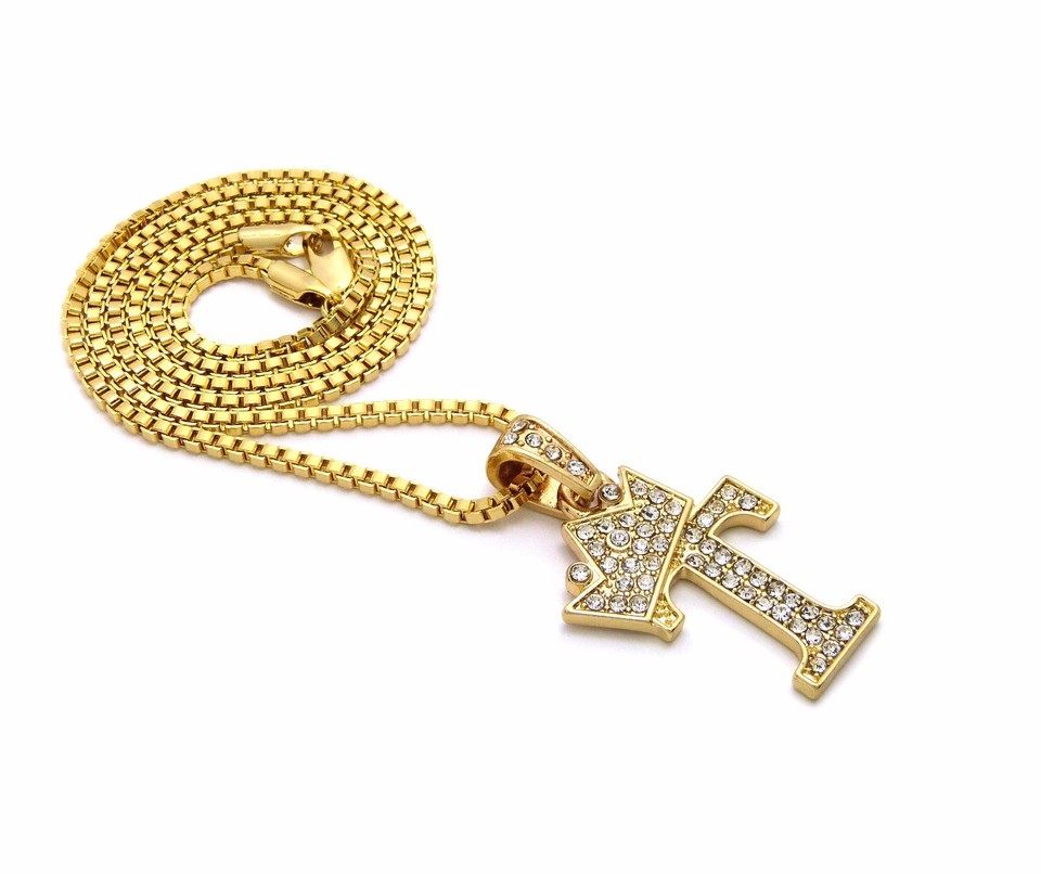 NEW ALPHABET INITIAL LETTERS PENDANT & 24" BOX CHAIN HIP HOP NECKLACES ...