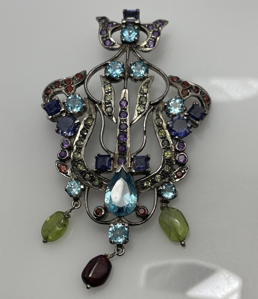 Vintage Austro Hungarian Charm/ Pendant Large Multi-Color Rhinestone 10 ...