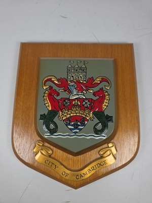 Vintage CITY OF CAMBRIDGE Crest Coat of Arms Wood Wall Plaque Made in ...