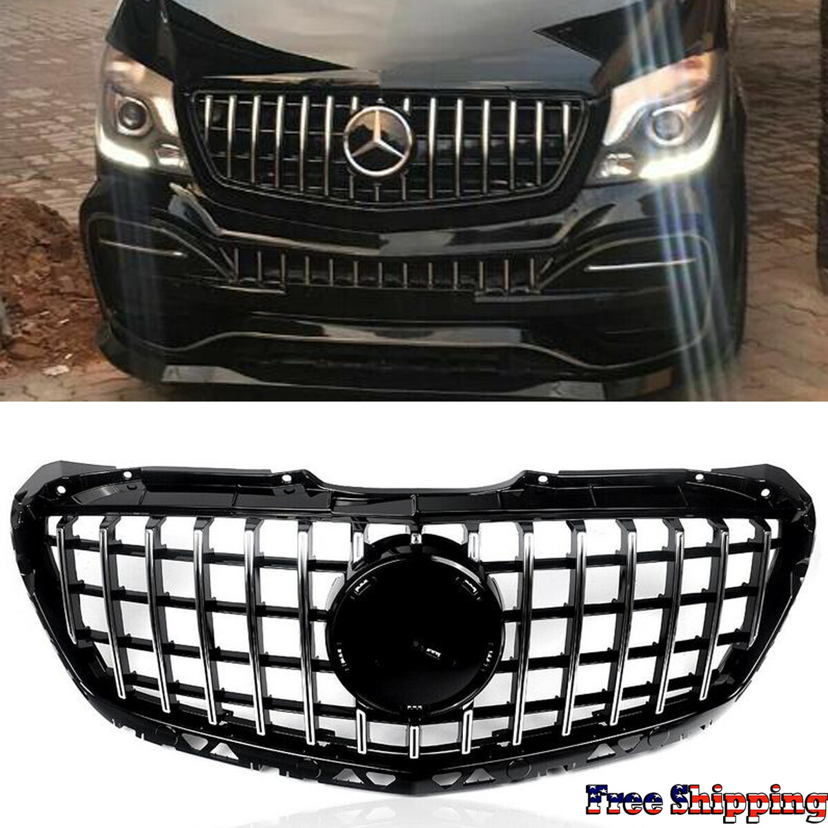 Chrome+ Black For Mercedes-Benz W906 Sprinter 2500 Front Grille Grill ...