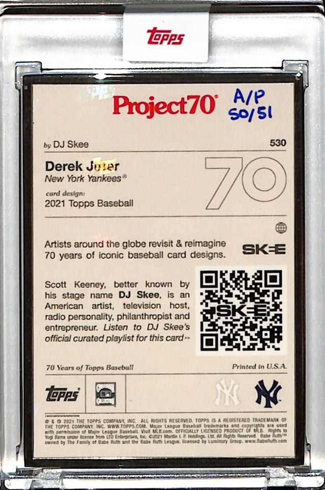2021 TOPPS PROJECT 70 #530 DEREK JETER BY DJ SKEE P70 AP SILVER FRAME ...