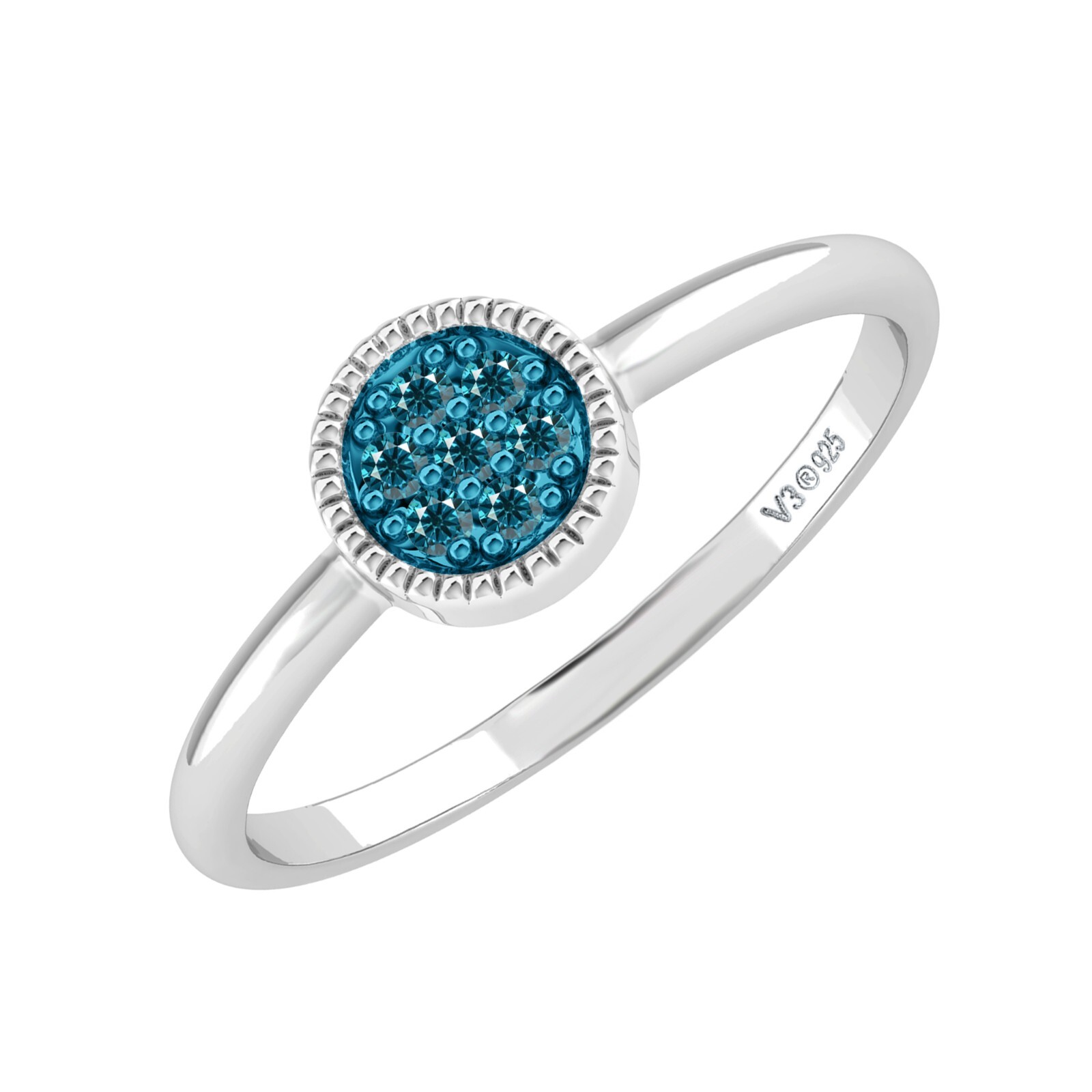 Round Shape Real Blue Diamond Circle Ring 925 Sterling Silver Best for ...