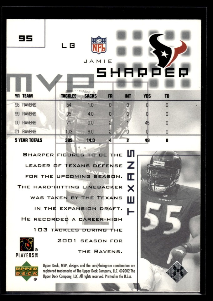 Jamie Sharper 2002 Upper Deck MVP Silver Card 68/100 #95 | eBay