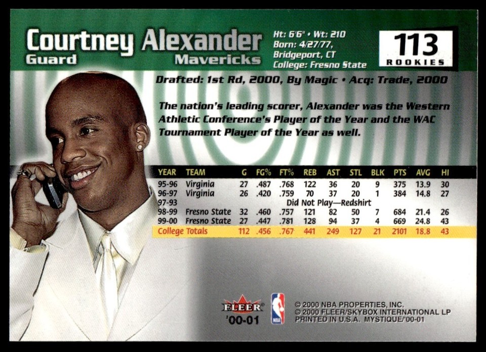 2000-01 Fleer Mystique Courtney Alexander Rookie /2000 #113 | eBay