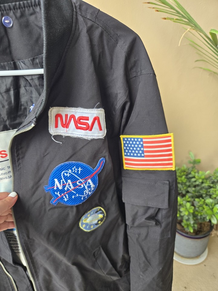 NASA Space Bomber Jacket Black with Patches – Worn, Torn Pockets | eBay