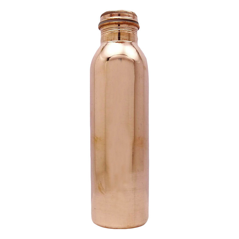 100% Pure Cooper Water Bottle Plain Smooth & Silver Touch Finish Health ...