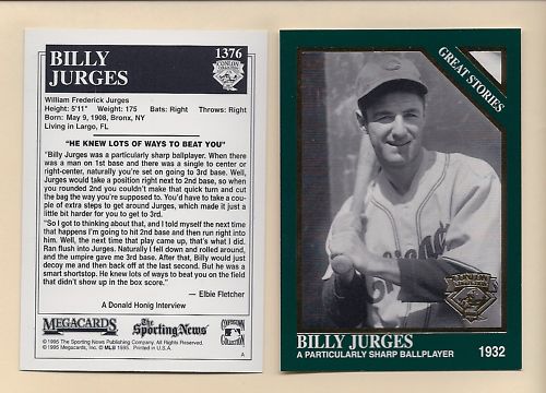 #1376 BILLY JURGES, 1932 Cubs | 1995 Conlon Collection/Megacards ...