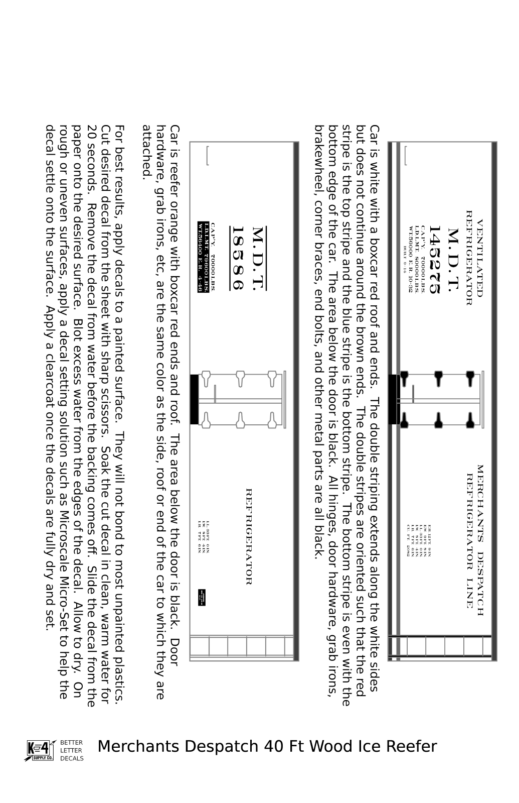 K4 HO Scale Decals Merchants Despatch MDT Wood Ice Reefer Roman ...