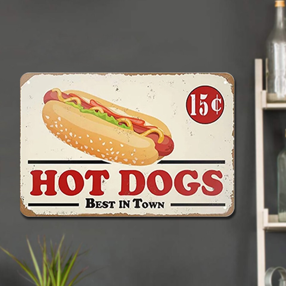 Metal Hot Dog Tin Sign Rectangular Iron Painting Wall Home Bar ...