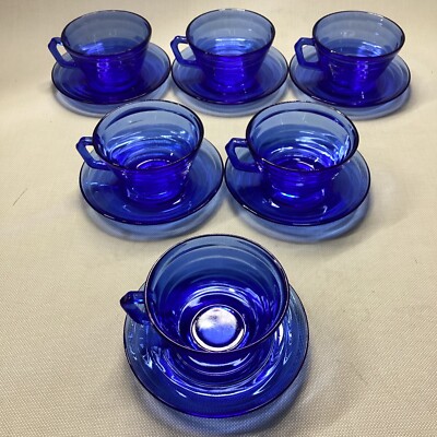 Vintage 12 Piece Matching Cobalt Blue Glass Cups & Plates | eBay