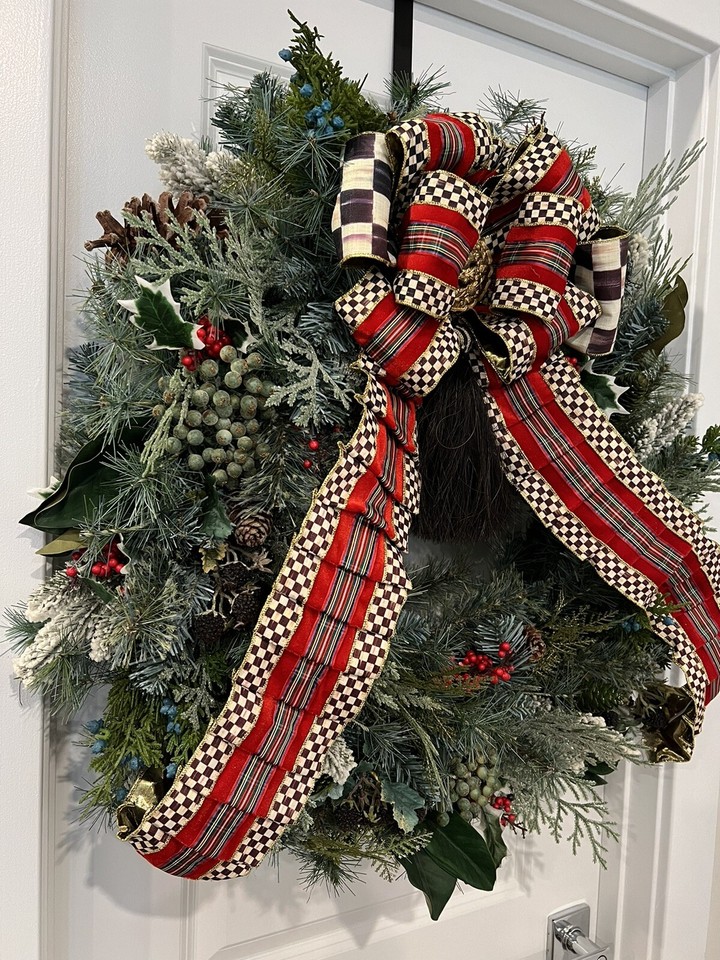 Rare MACKENZIE CHILDS LARGE Courtly Check Regal Christmas Ribbon Tassel ...