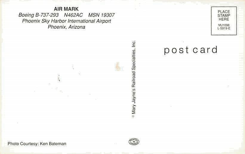 Airplane Postcard AIR MARK Boeing B-737-293 N462AC MSN 19307 | eBay