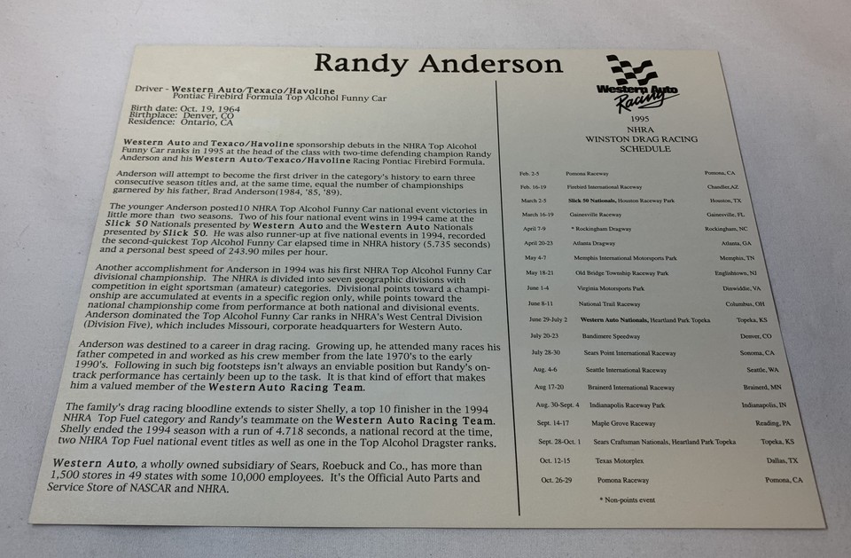 1995 RANDY ANDERSON promo photo ~ 7x9 ~ NHRA | eBay