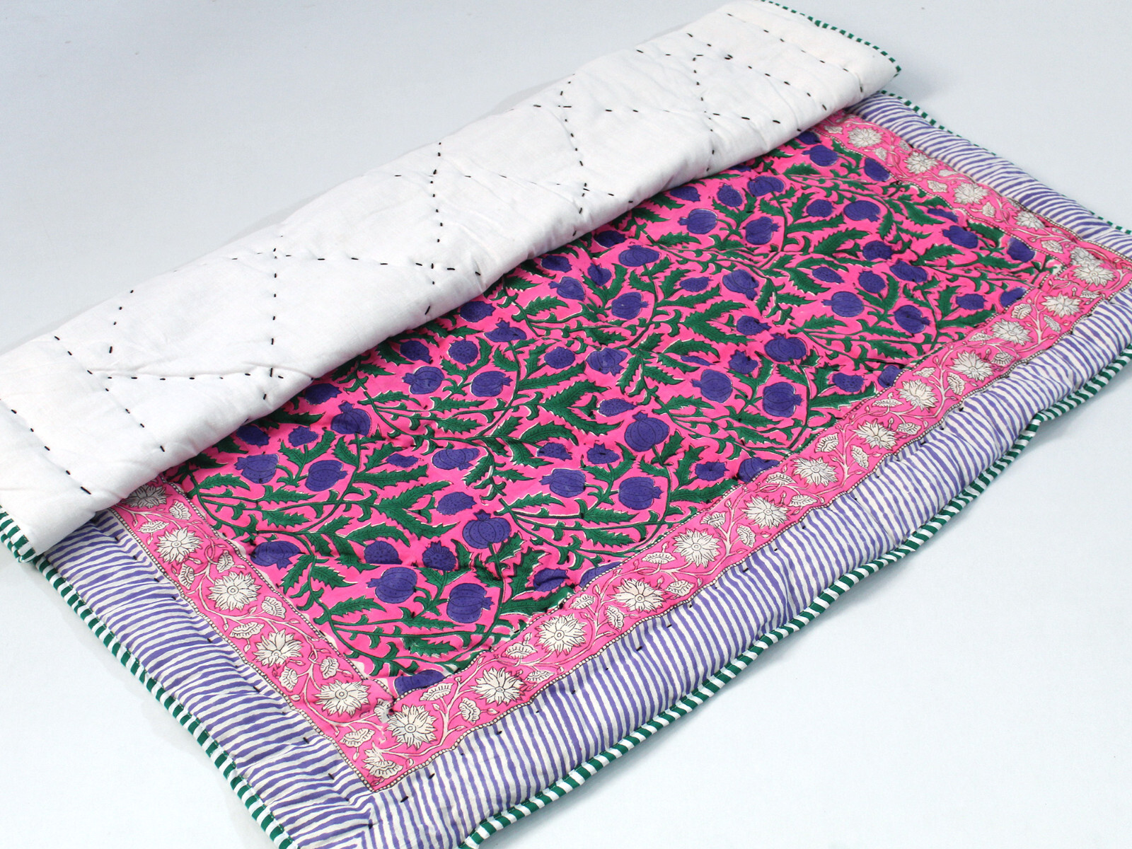 40X40 In Hand Block Floral Printed Cotton Baby Quilt Bedding Coverlet ...