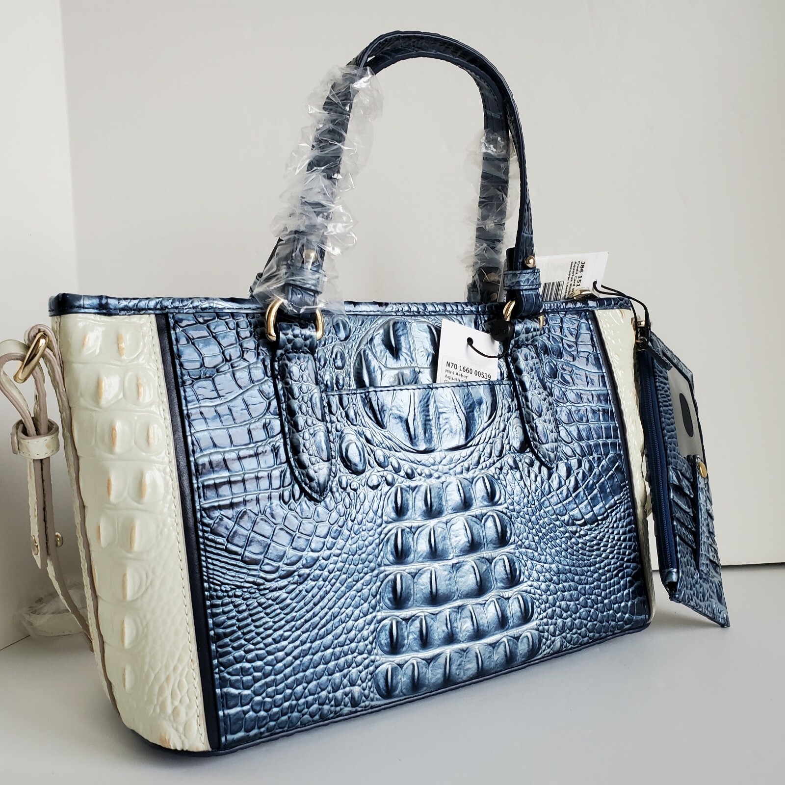 Brahmin Aquarius Lattice Melbourne Leather Mini Asher Blue Tote Purse ...
