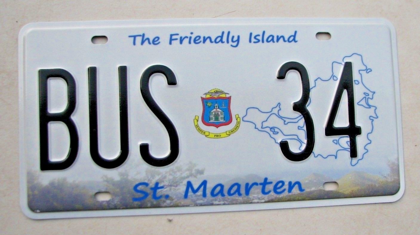 ST MAARTEN THE FRIENDLY ISLAND COLORFUL GRAPHIC LICENSE PLATE " BUS 34 ...