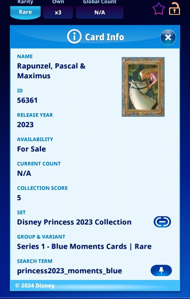 Topps Disney Collect Digital Princess Collection RAPUNZEL & PASCAL Blue ...