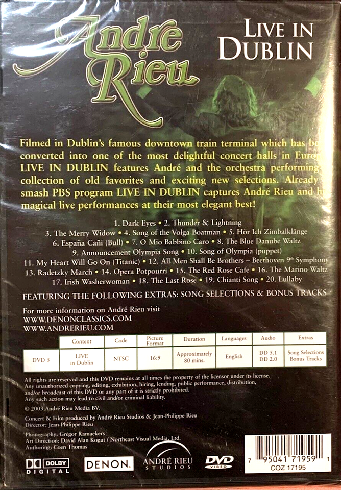 Andre Rieu: Live From Dublin Concert NEW DVD 20 Songs Performed Sealed ...