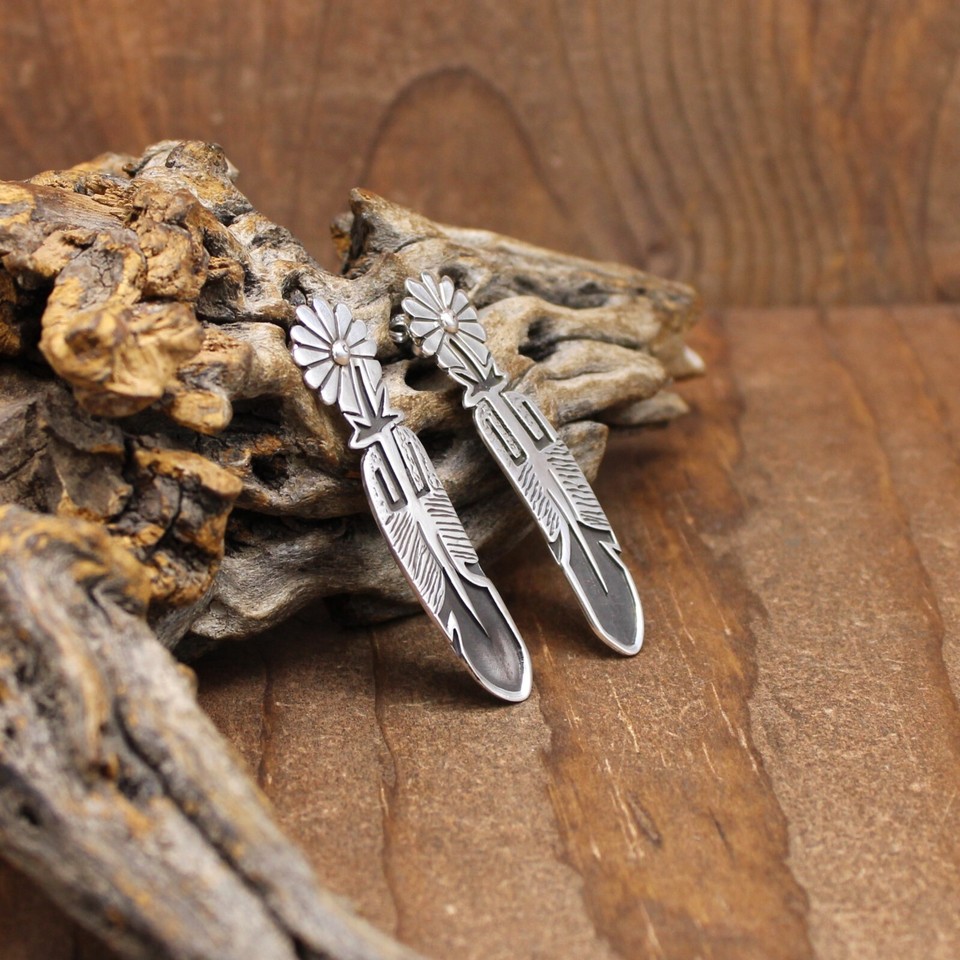Vintage Sterling Silver Stamped Overlay Feather Post Earrings | eBay