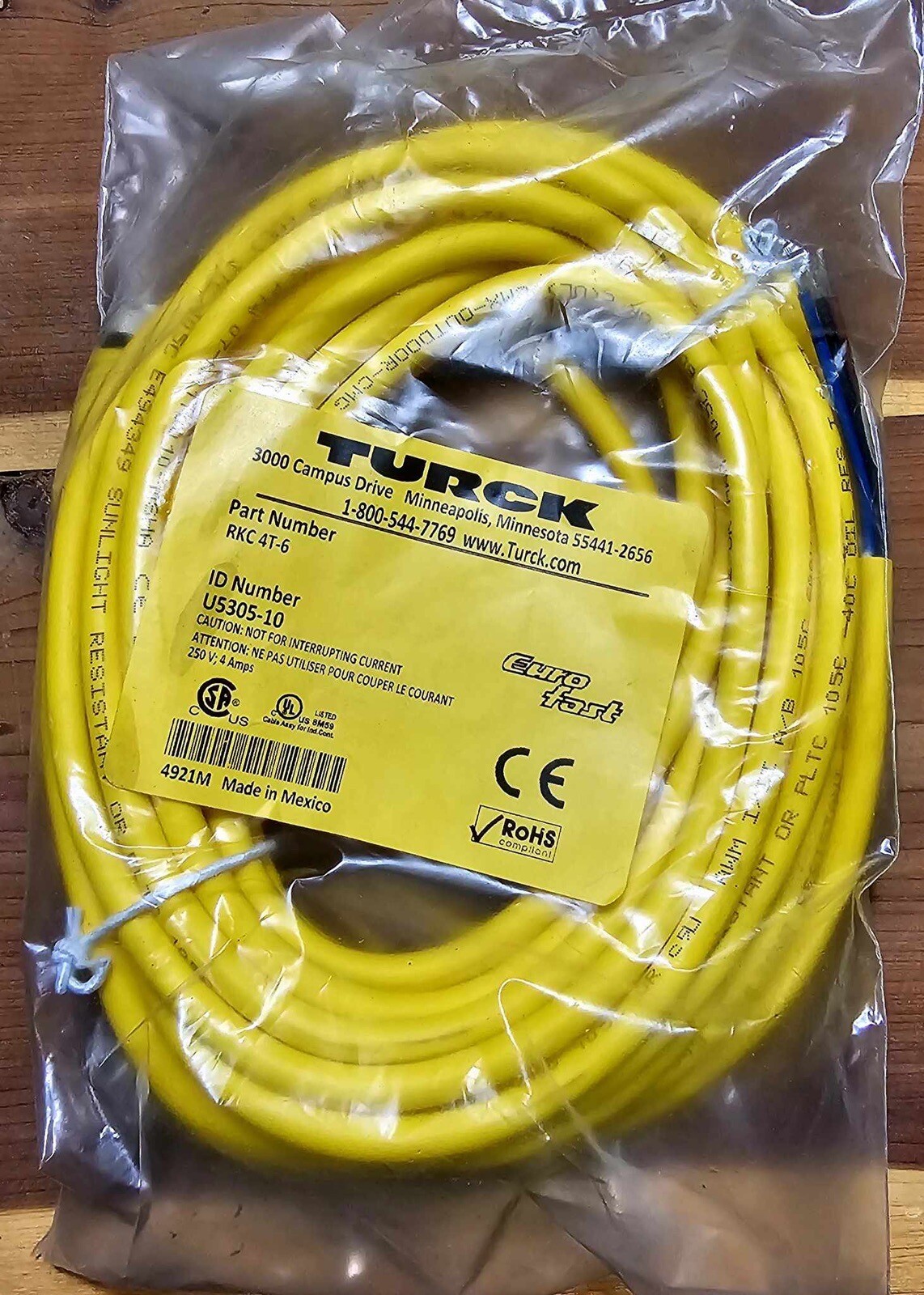 New Turck RKC 4T-6 Cordset U53005-10; 3 Wire; 6m Length Free Shipping ...