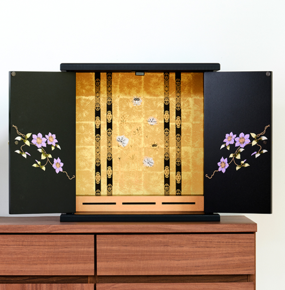 Buddhist Altar Mini Compact Butsudan Buddhism Black Clematis florida ...