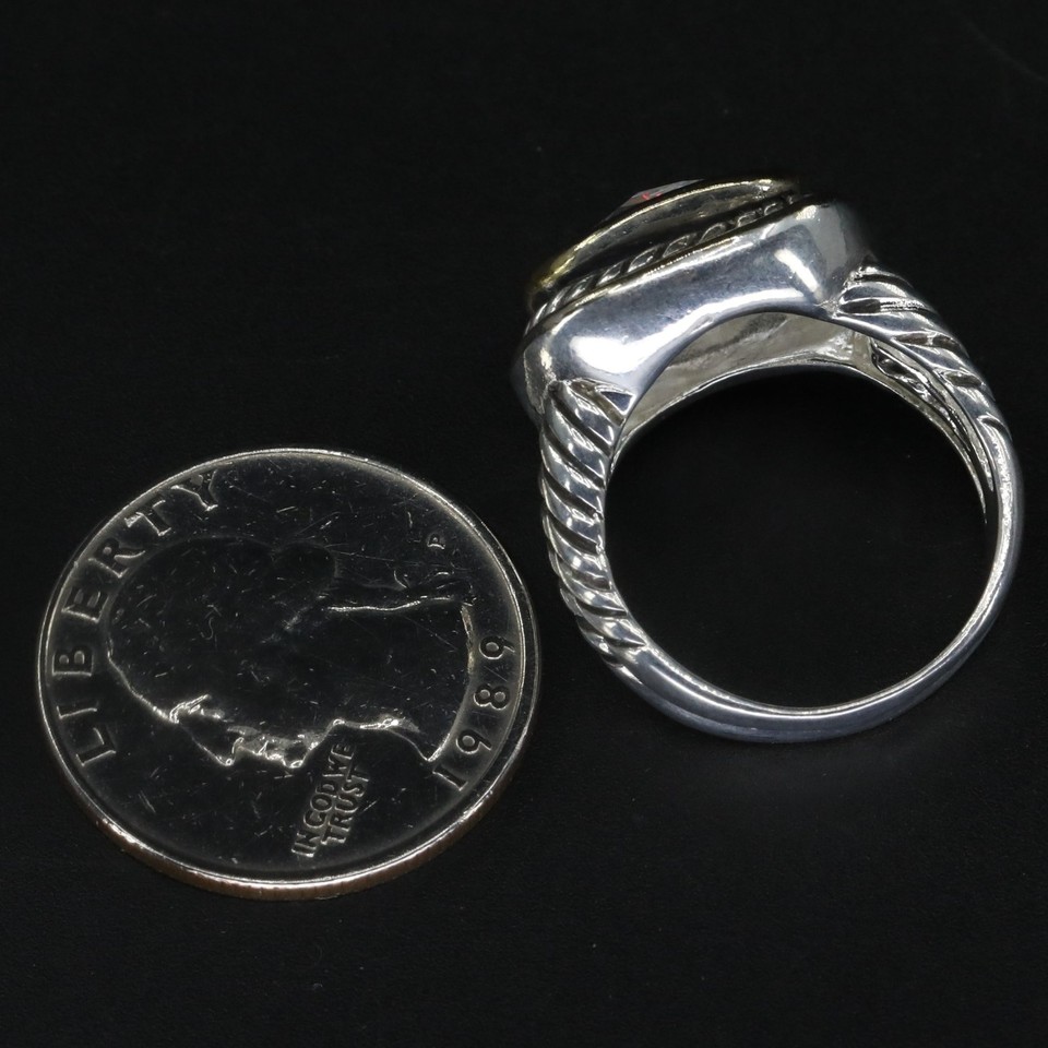 Sterling Silver - White CZ Solitaire Two-Tone Braided Men's Ring Size 8 ...