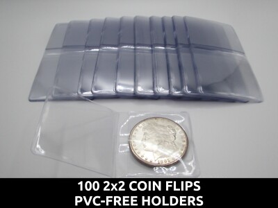 100 Pack 2x2 Coin Flips - PVC-free - Double Pocket Plastic Coin Holders ...