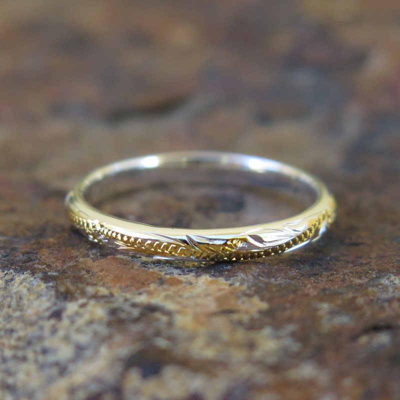Hawaiian Jewelry 925 Silver Gold Plated Scroll Wedding Ring Band 2mm ...