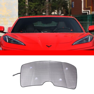 Sliver Custom Sunshade Front Windshield Block Cover For Corvette C8 ...