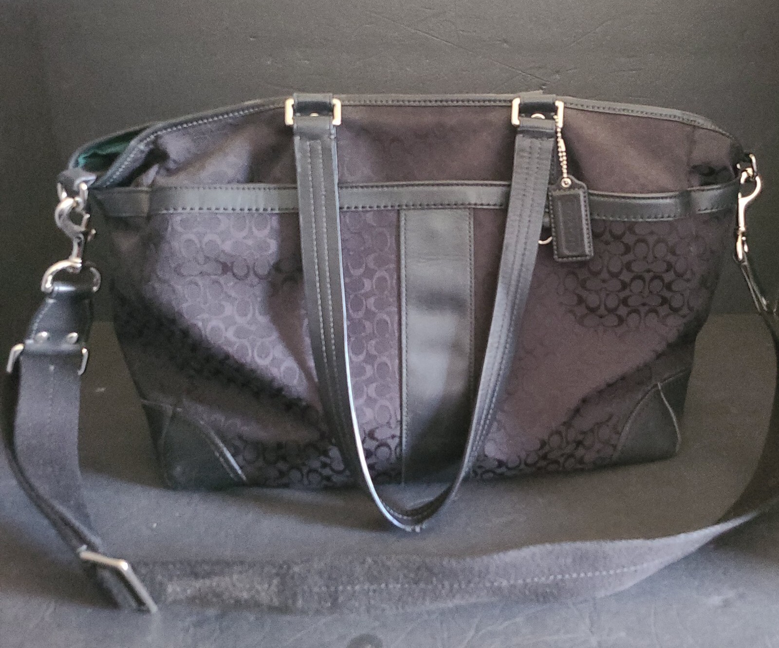 Coach Signature C Large Black Bag with Green Lining I… - Gem