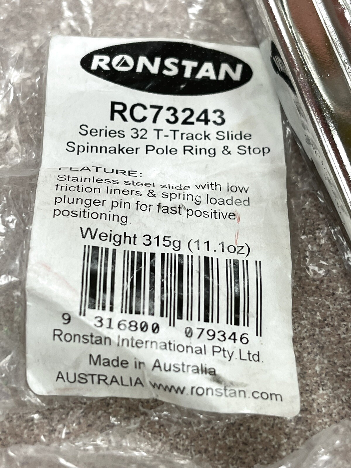 Ronstan Series 32 T-Track Spinnaker Pole Slide & Stop RC73243 for sale ...
