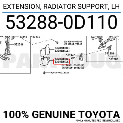 532880D110 Genuine Toyota EXTENSION, RADIATOR SUPPORT, LH 53288-0D110 ...