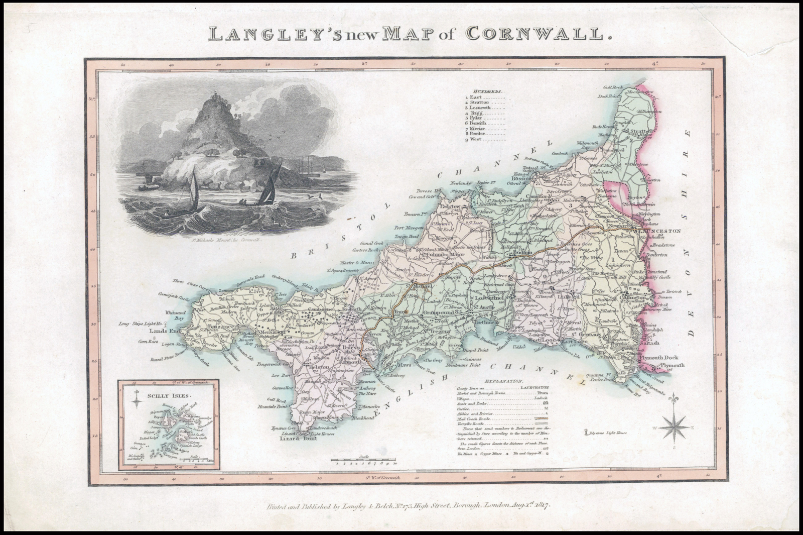Cornwall Map Blome's Map Of Cornwall — Bryars & Bryars