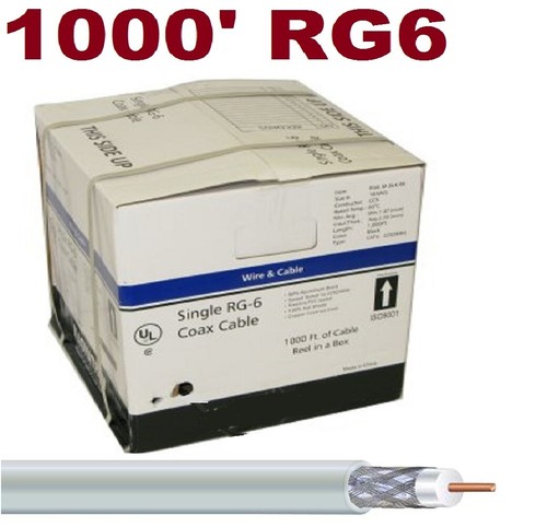 1000 FT WHITE RG-6 SATELLITE CABLE TV ANTENNA --COAX RG6 COAXIAL VIDEO ...