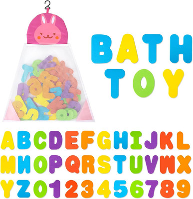 Bath Toys Organizer + 36 Soft Foam ABC 123 Letters & Numbers Bathroom ...