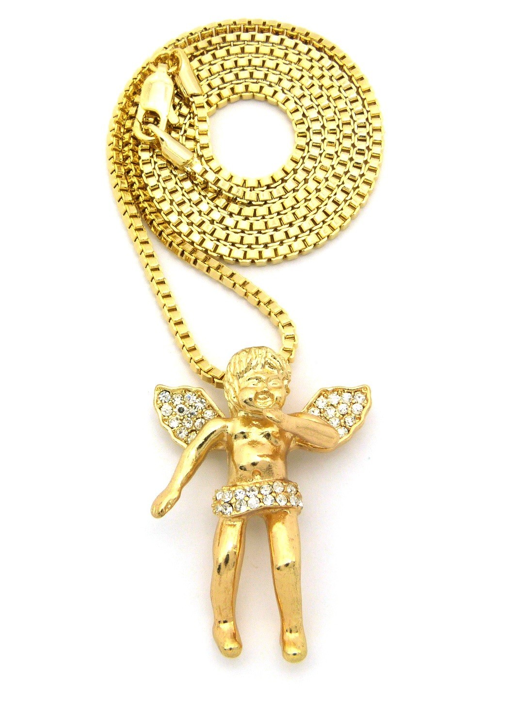 NEW BABY ANGEL MICRO PENDANT &2mm/24" BOX CHAIN SMALL NECKLACE -MMP53BX ...