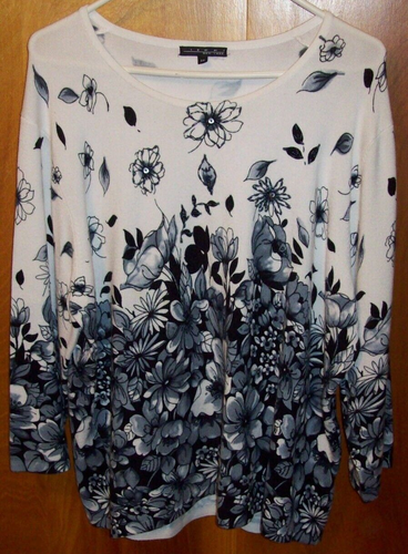 Pierri New York Womens Long Sleeve Black White Sweater Floral Beaded ...