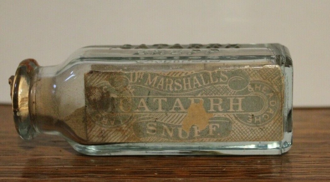 Vintage 1900's Dr. Marshall's Catarrh Snuff Bottle-Label-Contents 3 1/2 ...