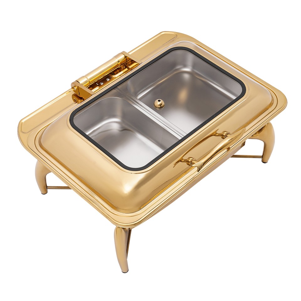 Gold 9QT Roll Top Chafing Dish Buffet Set Stainless Steel with Fuel ...