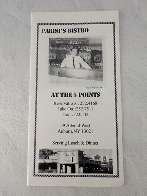Vintage Parisi's Bistro Menu Auburn, NY- Vincent Parisi- 59 Arterial ...