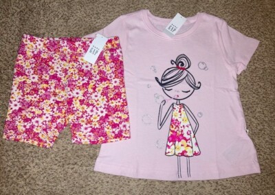 NEW With Tags Baby Gap Girl's S/S "Girl" T-Shirt/Flower Bike Shorts Outfit 5T/5Y | eBay