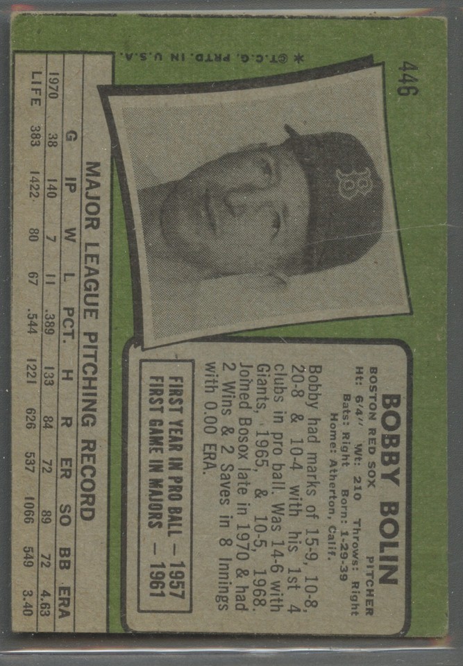 1971 Topps #446 Bobby Bolin Boston Red Sox | eBay